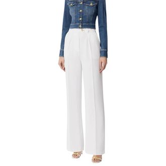 Elisabetta Franchi Femme, Pantalons, Blanc, Taille: 36 FR Pantalon fluide en cr&ecirc;pe avec boutons dor&eacute;s