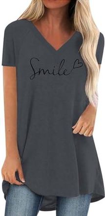 Generic Tunique d&eacute;t&eacute; &agrave; manches courtes pour femmes, coupe ample, 2025, T-shirts longs d&eacute;contract&eacute;s et athl&eacute;tiques, chemises longues tendance, t-shirts flatteu