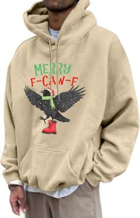 Generic Sweat &agrave; capuche de No&euml;l amusant pour homme - Pull &agrave; capuche d&eacute;contract&eacute; &laquo; Merry Christmas Raven &raquo;, Couleur cr&egrave;me., XXL