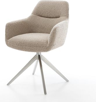 DELIFE Drehstuhl Pejo-Flex Boucl&eacute; Schlamm Kreuzgestell breit Edelstahl 360&deg; drehbar Wippfunktion Taschenfederkern, Esszimmerst&uuml;hle