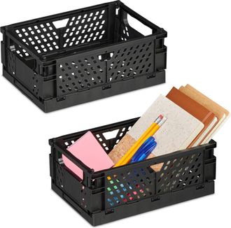 Relaxdays Klappbox im 2er Set, Kleiner Aufbewahrungskorb, falt- & stapelbar, HBT: 10x25x26,5 cm, Kunststoff, Farbwahl