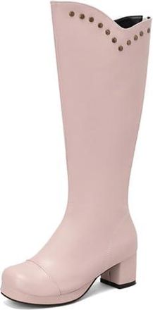 Generic Bottes d&eacute;quitation gothiques &agrave; talons carr&eacute;s pour femme avec fermeture &eacute;clair &agrave; larri&egrave;re, rose, 39.5 EU