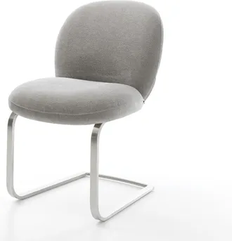 DELIFE Freischwinger Nube-Flex Strukturstoff Soft Grau Freischwinger flach Edelstahl Taschenfederkern, Esszimmerst&uuml;hle