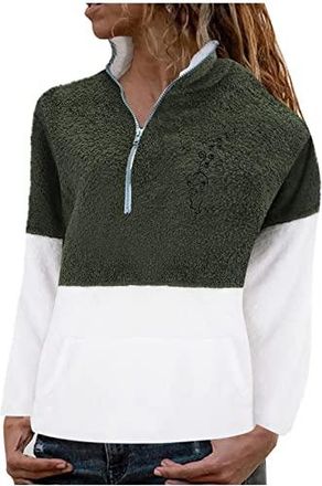 Generic Vestes r&eacute;versibles en polaire patchwork pour femmes, mini imprim&eacute;, col roul&eacute;, poches zipp&eacute;es, 2026, Vert, XXL