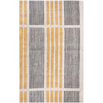 Beliani Teppich Gelb / Schwarz Baumwolle 140 x 200 cm Rechteckig Streifen Muster Kurzflor Modern f&uuml;r Wohnzimmer Schlafzimmer
