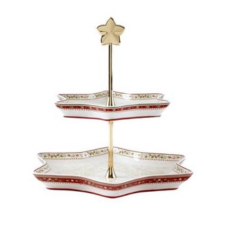 Villeroy & Boch Winter Bakery Delight Etagere Ilex, Premium Porzellan, Weiß/Rot/Beige