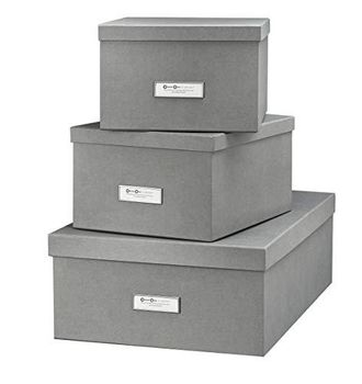 Bigso Box of Sweden BIGSO INGE 3er-Set Aufbewahrungsboxen f&uuml;r das Schlaf-, Kinder-, Arbeits- oder Badezimmer - stapelbare Ordnungsbox mit Deckel - Aufbewahrungskisten aus