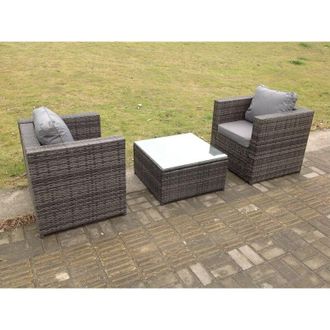 Fimous Fimous - Rattan Gartenm&ouml;bel St&uuml;hle Quadratischer Couchtisch Set