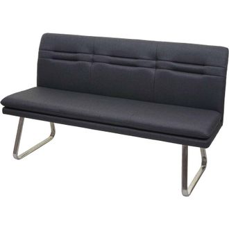 Hhg Sitzbank HHG 911, Esszimmerbank Bank Polsterbank, R&uuml;ckenlehne Stoff/Textil Edelstahl geb&uuml;rstet grau 160cm