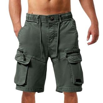 Generic Short cargo l&eacute;ger et d&eacute;contract&eacute; pour homme avec poches zipp&eacute;es - Taille &eacute;lastique - Cordon de serrage uni - L&eacute;ger - Pour la marche, la randonn&eacute;e, Ver