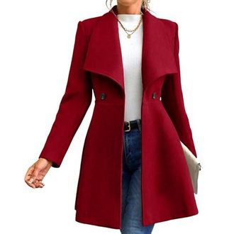 Generic Manteau &agrave; double boutonnage pour femme - Robe dhiver &eacute;l&eacute;gante - Style caban long, rouge fonc&eacute;, XL