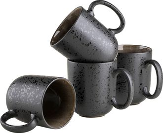 Mäser Serie Niara, Modernes Kaffeebecher 4er Set mit aufregender Vintage Glasur, große Kaffeetassen aus Keramik, Steinzeug, Grau/Schwarz, 465