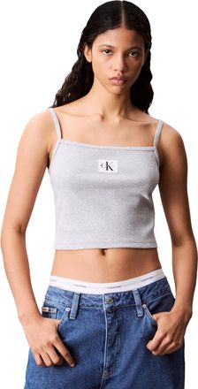 Calvin Klein Damen Tank Top Woven Label Cami Gerippt, Grau (Bc06 Grey Heather), M