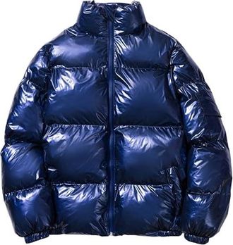 Generic Manteau &agrave; bulles pour homme - Doudoune dhiver &eacute;paisse &agrave; col montant - Manteau court brillant matelass&eacute;, bleu, 4XL