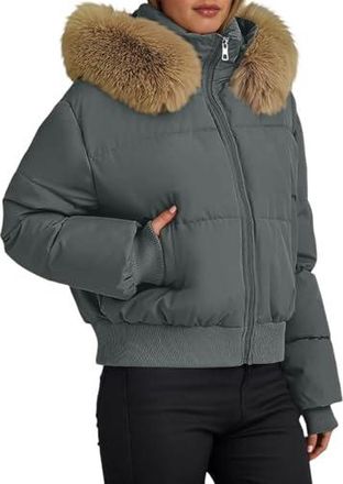 Generic Vestes pour femmes 2026 en faux duvet avec grande capuche, veste dhiver taille courte, v&ecirc;tements dext&eacute;rieur pour temps froid, manteau matelass&eacute; chaud,