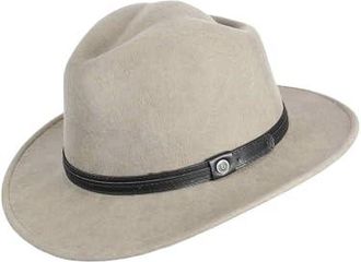 Bugatti Fedora imperm&eacute;able avec &eacute;tiquette en cuir | Taille du chapeau 57, 59, 61 | Couleur unie | En pure laine, taupe, 59
