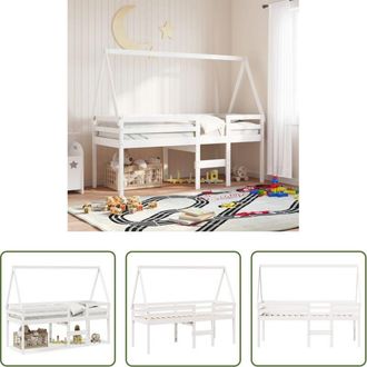 vidaXL Kieferholz Bett - Hochbett mit Dach Wei&szlig; 90x190 cm Massivholz Kiefer