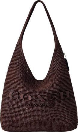 Coach Femme, Sacs, Brun, Taille: ONE Size Refined Weave Straw Brooklyn Shoulder Bag 39