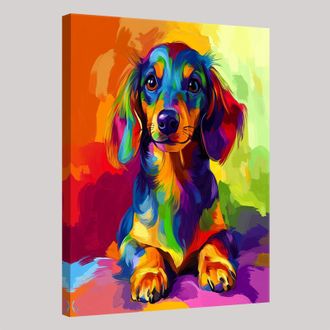Generic Dekoration Leinwandbild Bemalter Dackel 70 x 50 cm Modern Kunstdruck Wandbild Poster Gerahmt Aufh&auml;ngefertig Kunstwerk f&uuml;r Wohnzimmer Schlafzimmer Flur