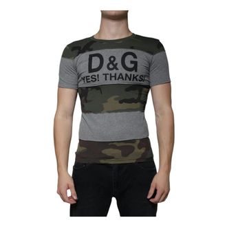 Dolce & Gabbana Camouflage Print Baumwoll-Crew-Neck-T-Shirt - - Tops - Herren - Mehrfarbig - XS