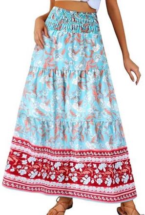 Generic Robes boh&egrave;me 2026 pour femmes, jupes longues boh&egrave;mes fluides, taille haute, trap&egrave;ze, maxi &eacute;t&eacute; pliss&eacute;e, mini, bleu ciel, XXL