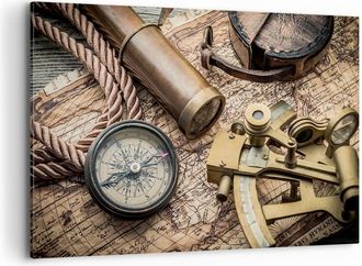 Arttor Wandbilder Dekoration Wohnzimmer Kompass Kompass Karte Bilder auf Leinwand 120x80cm Leinwandbild Schlafzimmer K&uuml;che Deko Wand Kunstdruck Art Gro&szlig; XXL 