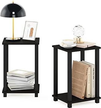 Furinno Simplistic Klein Beistelltisch, 2er-Set, Espresso/Schwarz