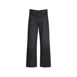 Acne Studios Jean droit et large en coton et cuir
