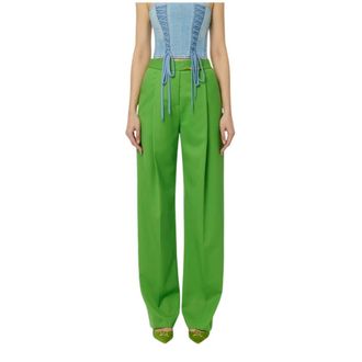Elisabetta Franchi Cool Wool Hose mit Schmuckplakette - - Trousers - Damen - Gr&uuml;n - L