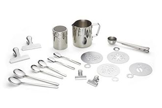Echtwerk Ensemble daccessoires &agrave; caf&eacute;, 23 pi&egrave;ces, 350 ml, 4 expresso, 4 cappuccino, 4 lattes 4 pinces &agrave; caf&eacute;, 4 pochoirs &agrave; caf&eacute;, 4 cuill&egrave;res &agrave; caf&eacute;, style bari