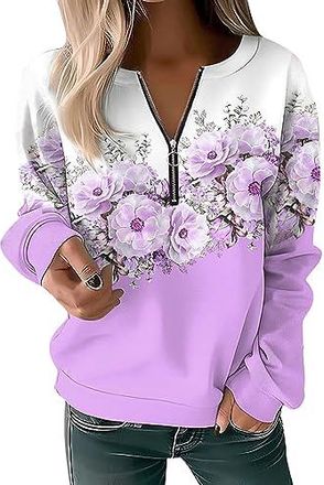 Generic T-shirt &agrave; manches chauve-souris, sport, basique, fermeture &eacute;clair quart de denim, bleu, blanc, jaune, motif floral, rue, col en V, haut &agrave; manches long