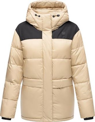 Ragwear Wikesh Youmodo Veste dhiver chaude matelassée à capuche pour femme Tailles XS à 6XL, taupe, XL