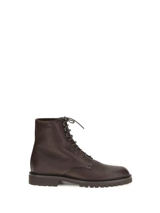 Brunello Cucinelli Mens Lace-Up Ankle Boots Dark Brown Calf Leather