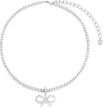 Self Portrait Femme, Accessoires, Gris, Taille: ONE Size Crystal Bow Tennis Necklace