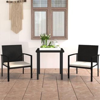 vidaXL 3-tlg. Garten-Essgruppe Poly Rattan Schwarz Vidaxl