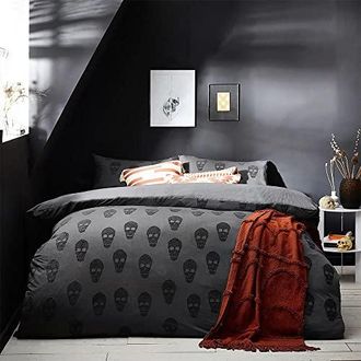 furn. Yard The Linen Skulls Bettwäsche-Set für Super-King-Size-Betten, Baumwolle, Anthrazit