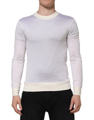 Dolce & Gabbana Mens White Silk Crew Neck Long Sleeves T-Shirt