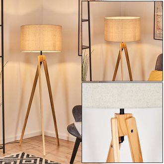 HOFSTEIN Stehleuchte Flemming, Stehlampe aus Metall/Holz im modernen Boho-Design, Schirm aus Stoff, &Oslash; 50 cm, 152 cm, E27, mit Fu&szlig;schalter - Wohnzimmer, Schlafz