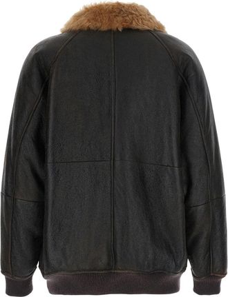 Brunello Cucinelli Leather with Fur Collar Jacket - Brown