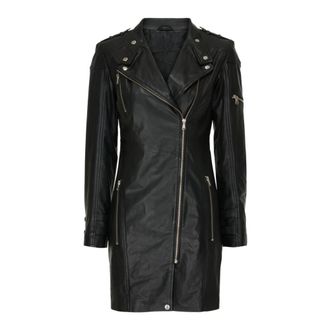 Notyz Lange Bikerjacke Schwarz mit Silberakzenten - - Jackets - Damen - Schwarzk - M