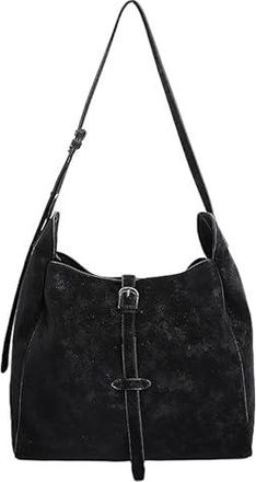 Generic Sac &agrave; bandouli&egrave;re r&eacute;tro en cuir synth&eacute;tique avec sangle r&eacute;glable pour femme, travail, shopping, voyage, quotidien, Noir, 13.39*5.12*10.24inch