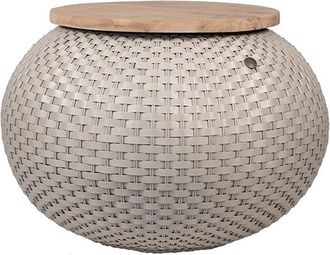 Handed By Halo - Beistelltisch mit Aufbewahrungsfunktion/Hocker - Kunststoff/Akazienholz - Creme/Braun - (HxBxT) 31 x 34 x 17cm