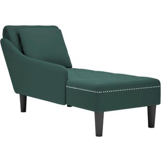 vidaXL Chaiselongue mit Kissen und Rechter Armlehne Dunkelgr&uuml;n Samt - Vidaxl