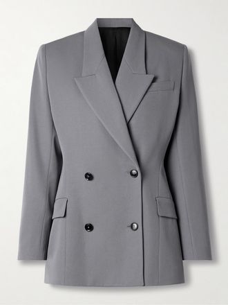 Alaia Blazer &Agrave; Double Boutonnage En Gabardine De Laine - Gris