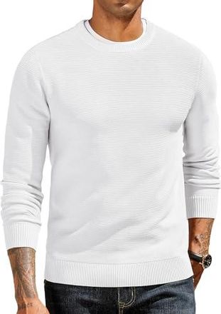 Coofandy Pull Homme col Rond Pulls Tricoté à Manches Longues Sweater en Maille Fine Chaud Pulls Hiver de Travail Sweatshirt Décontracté Pullover Blanc M