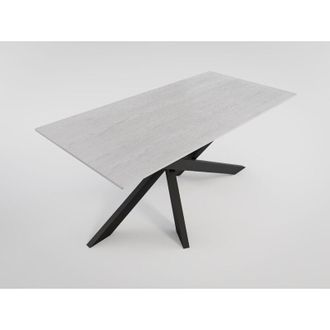 Magnolia Home Esstisch ELLEN 160x80cm Eiche Furnier wei&szlig; lackiert schwarzes Kreuzgestell