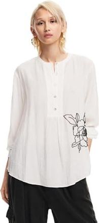 Desigual Chemisier tissé à Manches Longues pour Femme Blouse, Blanc, X-Small