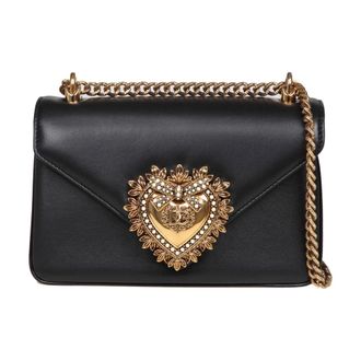 Dolce & Gabbana Schwarze Lederschultertasche mit heiligem Herzen Design - - Bags - Damen - Schwarzk - ONE SIZE