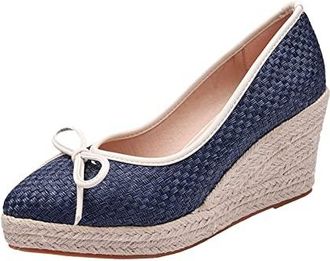 Generic Espadrilles compensées à talon haut pour femme - En daim verni - Pour bal de promo, mariage - Semelle intérieure rembourrée antidérapante, bleu, 38.5 
