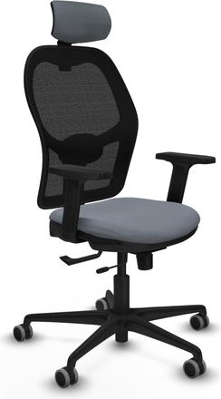 Piqueras y Crespo Ergonomischer gepolsterter Chorquera Stuhl mit 2D-Armen, h&ouml;henverstellbare Lendenwirbelst&uuml;tze und Kopfteil, h&ouml;henverstellbar und neigbar, Schwarz/Grau